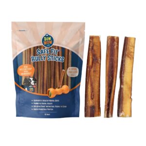 bow wow labs 6" bully sticks for dogs | 100% all natural, grass-fed, free-range beef | low odor | long lasting chews | safefit | 10 pack (thin)