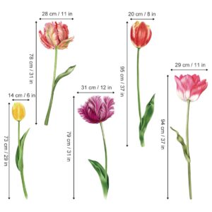 decalmile 5 Large Tulip Flowers Wall Decals Garden Floral Wall Art Stickers Bedroom Living Room Home Decor Gifts for Mom(H: 37 Inches)