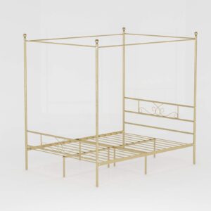 Weehom Queen Canopy Bed Frame with Headboard and Footboard, 4 Posters Metal Bed Frame, No Box Spring Needed, Mattress Foundation Platform Bed for Kids and Adults, Gold