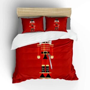 aluy's boutique merry christmas nutcracker soft duvet cover, queen size 3 pieces with 1 duvet cover and 2 pillowcases, microfiber polyester decorative bedding sets