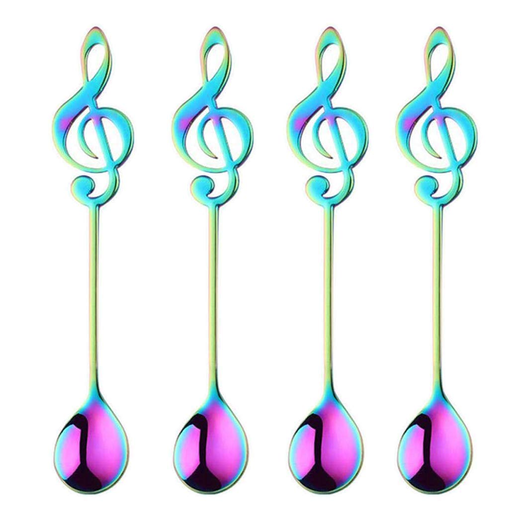 Falytemow Music Note Design Spoons 304 Stainless Steel Creative Cute Teaspoons for Coffee Tea Dessert Drink Mixing Milkshake Spoon Tableware Set of 8