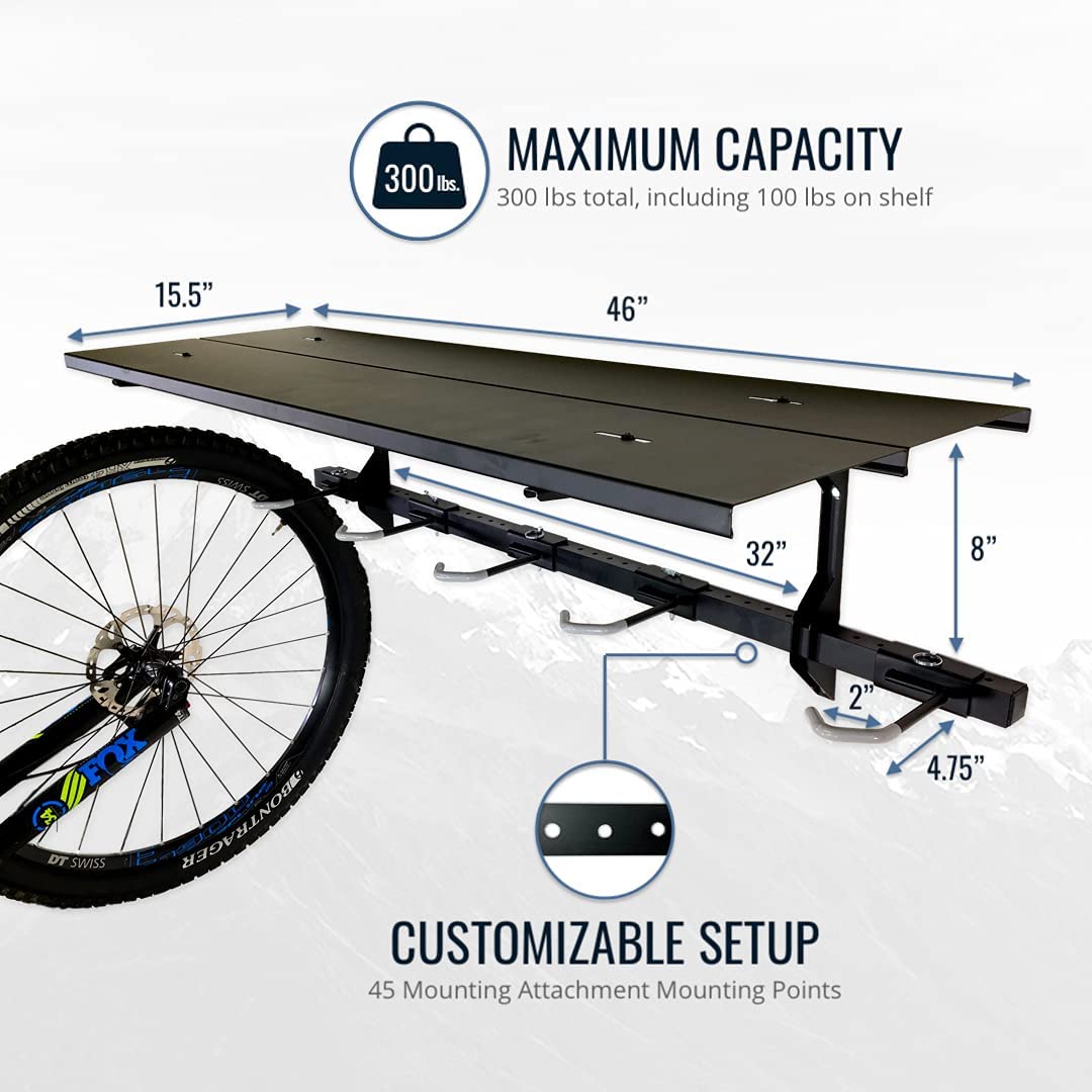 StoreYourBoard 5 Bike Essential Garage Rack, Wall Mount Bicycle Storage, Adjustable Hanger System (5 Bike Rack + Shelf)