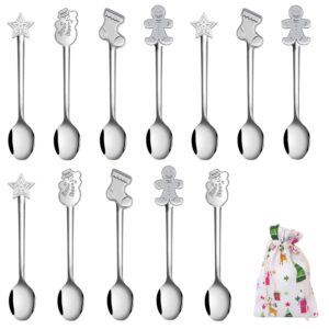 aneco 12 pack christmas mini spoons set stainless steel spoon for coffee tea soup sugar dessert seasoning ice cream