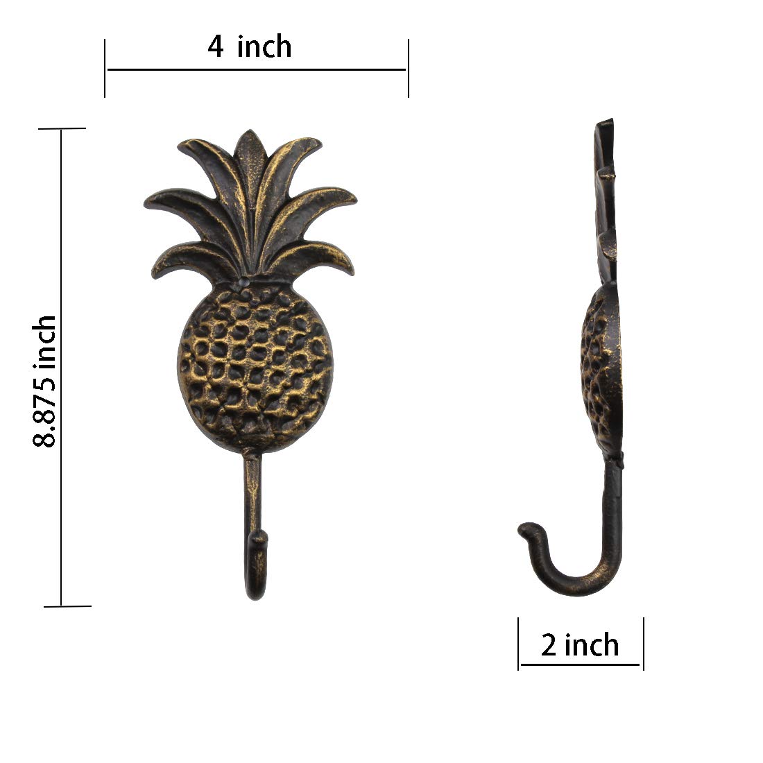 Coat Hook Hat Hook Vintage Wrought Iron Wall Mounted Screws Included Wall Hook (Pineapple)