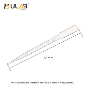 ULAB Sterile Transfer Pipettes, Essential Oils Pipettes Vol. 7ml, 3ml Graduated, 0.5ml Graduation Interval, 155mm Long, Low-Density Polyethylene Material, Individual Peel-Pack, Pack of 100, UTP1014