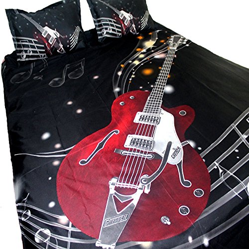 BBchose Guitar Queen Size Reactive Printing 3D Bedding Set,1*Duvet Cover,1*Flat Sheet,2* Pillowcases(no Comforter Inside) (Red)