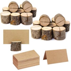 20pcs rustic wood table numbers holder and 30pcs kraft table place cards wood place card holder party wedding table name card holder memo note card