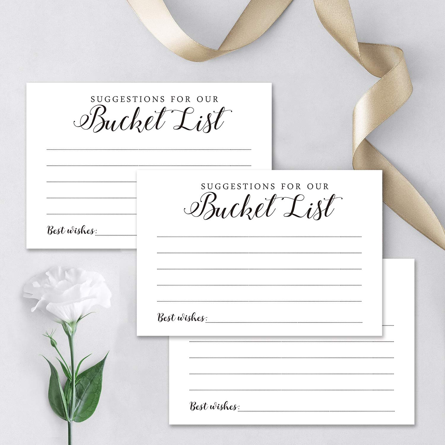 Giftideaworkshop 50 White Bucket List Cards for Birthday, Retirement, Wedding, Anniversary, Graduation, Bridal Shower - 100 Suggestions