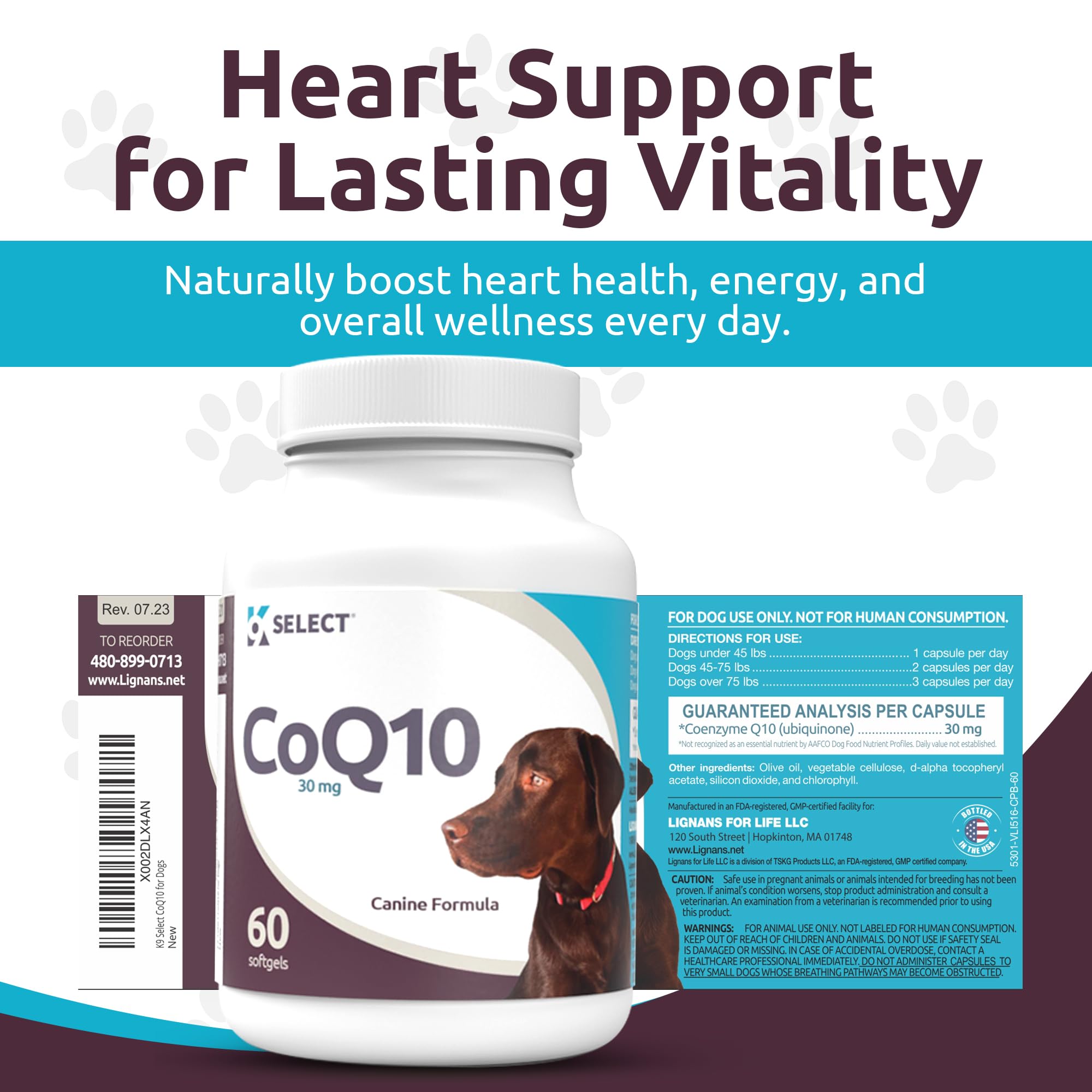 K9 Select CoQ10 Supplement for Dogs, 30mg - 60 Soft Gels per Bottle - Pet Supplement, CoQ10 for Dogs, Nutritional Softgels for Canine Heart Health, CoQ10 for Cardiovascular & Gum Health, Energy