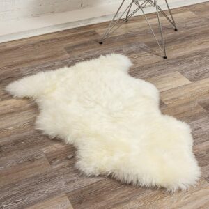 natural milan genuine sheepskin area rugs with thick and lush pile, fluffy sheep fur rug with anti-skid backing for bedroom living room, single pelt, ivory 2 ft x 3 ft