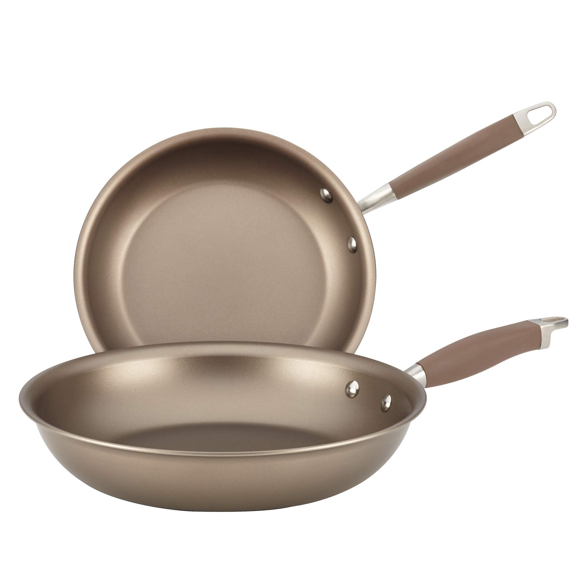 Anolon Advanced Nonstick Fry Pan Hard Anodized Skillet Set, 10 Inch and 12 Inch, Light Brown