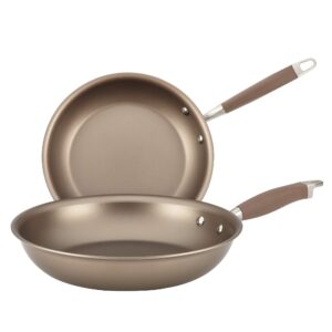 anolon advanced nonstick fry pan hard anodized skillet set, 10 inch and 12 inch, light brown