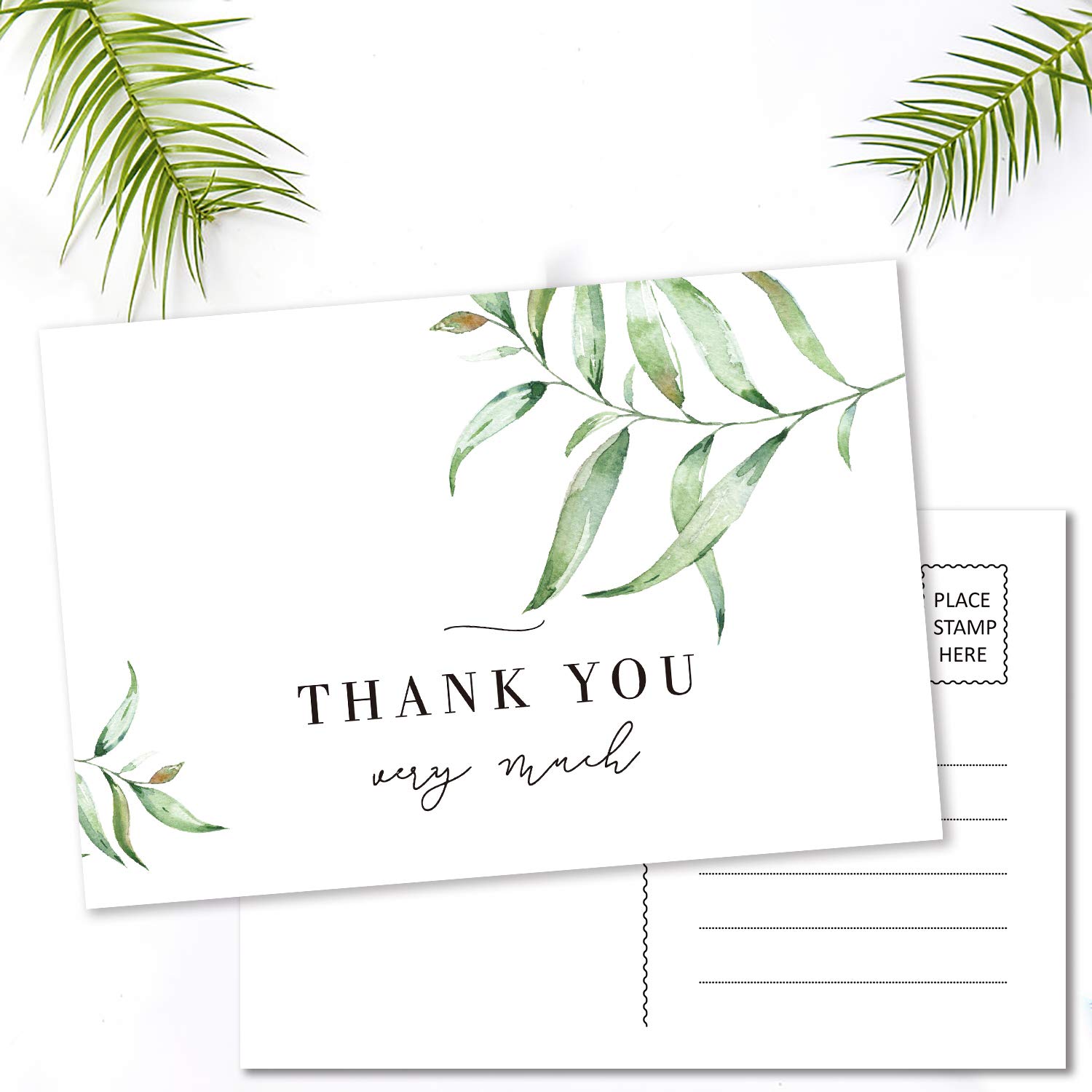 50 Greenery Thank You Postcards, Thank You Cards for Wedding, Bridal Shower,Baby Shower, Birthday, Business, Blank Postcards, 4x6 Inches.