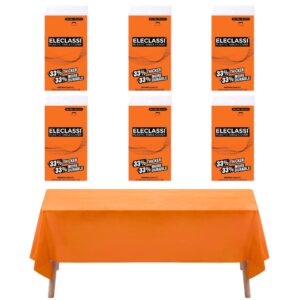 orange 6 pack premium disposable plastic tablecloth 54 x 108 in - plastic table cloths for parties disposable tablecloth for 8 feet rectangle tables - rectangle tablecloth - orange tablecloth plastic