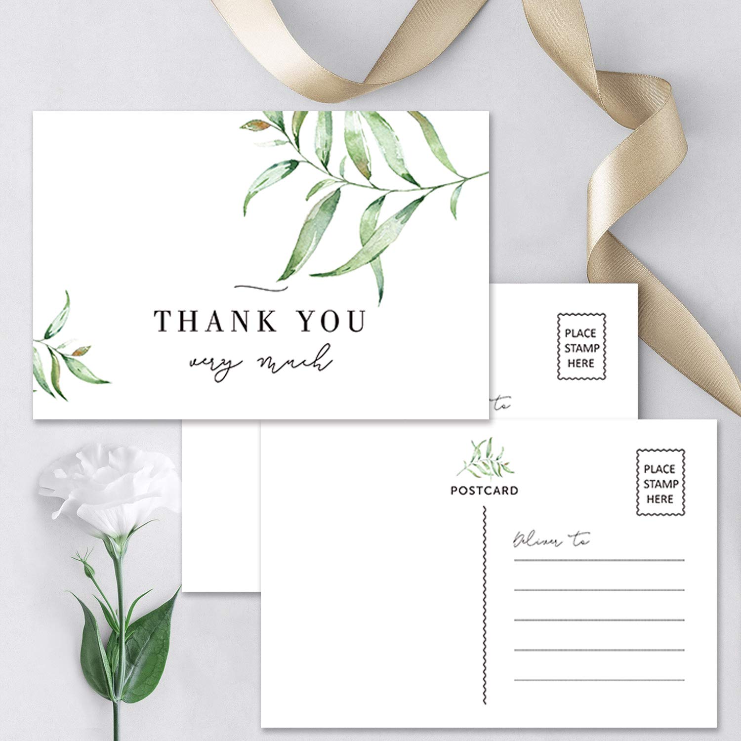 50 Greenery Thank You Postcards, Thank You Cards for Wedding, Bridal Shower,Baby Shower, Birthday, Business, Blank Postcards, 4x6 Inches.