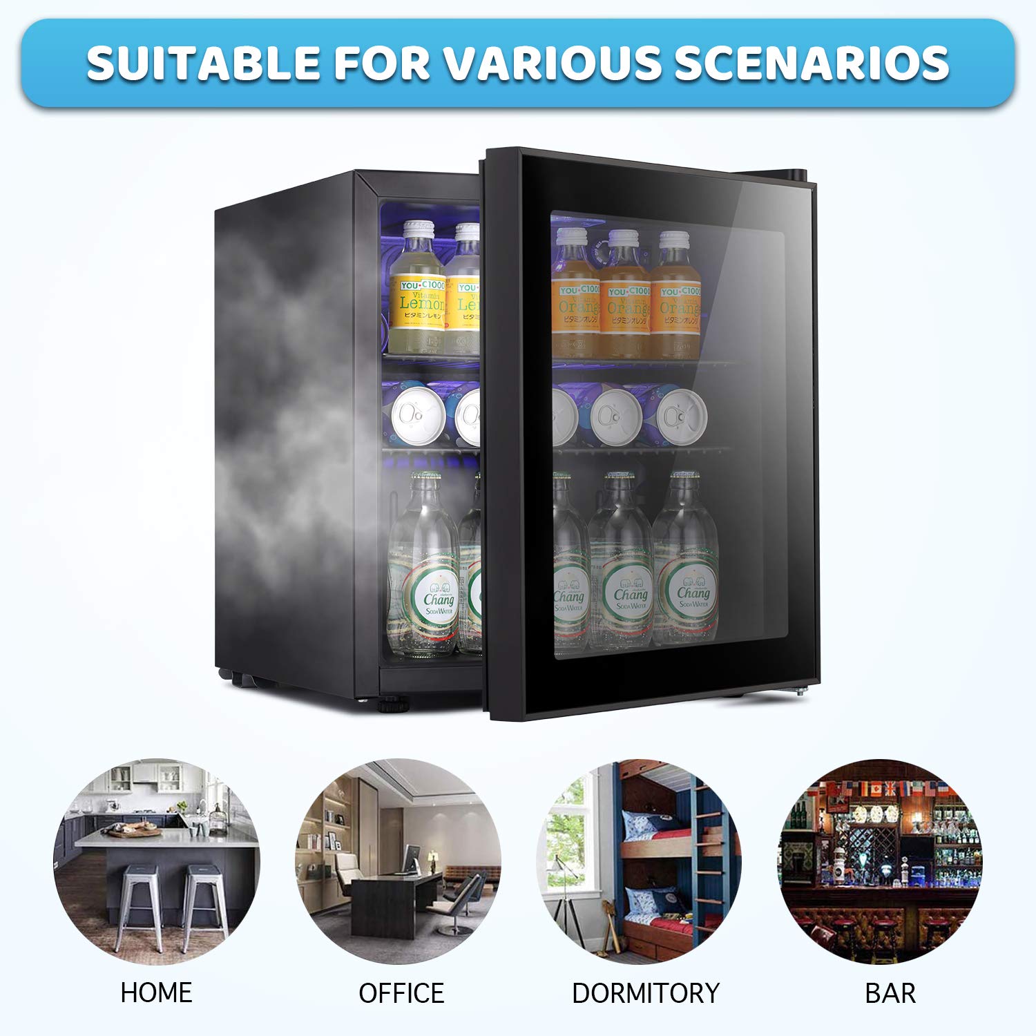 Antarctic Star Beverage Refrigerator Cooler - 60 Can Mini Fridge Glass Door for Soda Beer or Wine, Smoked Glass Door Small Drink Dispenser Machine for Home, Office or Bar, 1.6cu.ft.