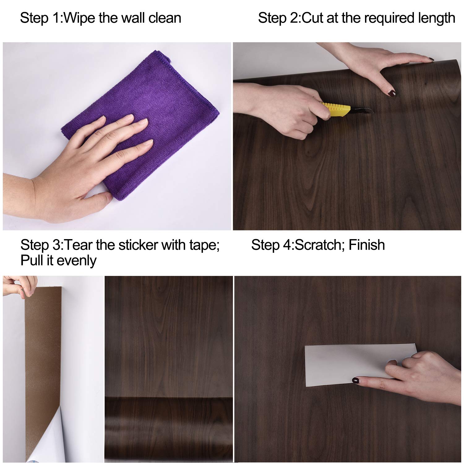 Mecpar 17.71" x 118" Walnut Wood Grain Wallpaper Wood Peel and Stick Wallpaper Self Adhesive Removable Waterproof Wallpaper for Kitchen Door Countertops Cabinets Shelves Decorative