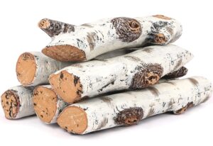 hisencn gas fireplace logs set, ceramic white birch log for gas fireplace intdoor inserts, vented, electric gas fireplaces, outdoor firebowl, linear fire pits ceramic fiber fake wood logs, 6pcs