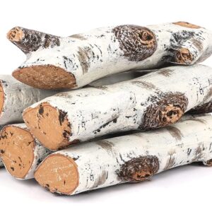 Hisencn Gas Fireplace Logs Set, Ceramic White Birch Log for Gas Fireplace Intdoor Inserts, Vented, Electric Gas Fireplaces, Outdoor Firebowl, Linear Fire Pits Ceramic Fiber Fake Wood Logs, 6pcs