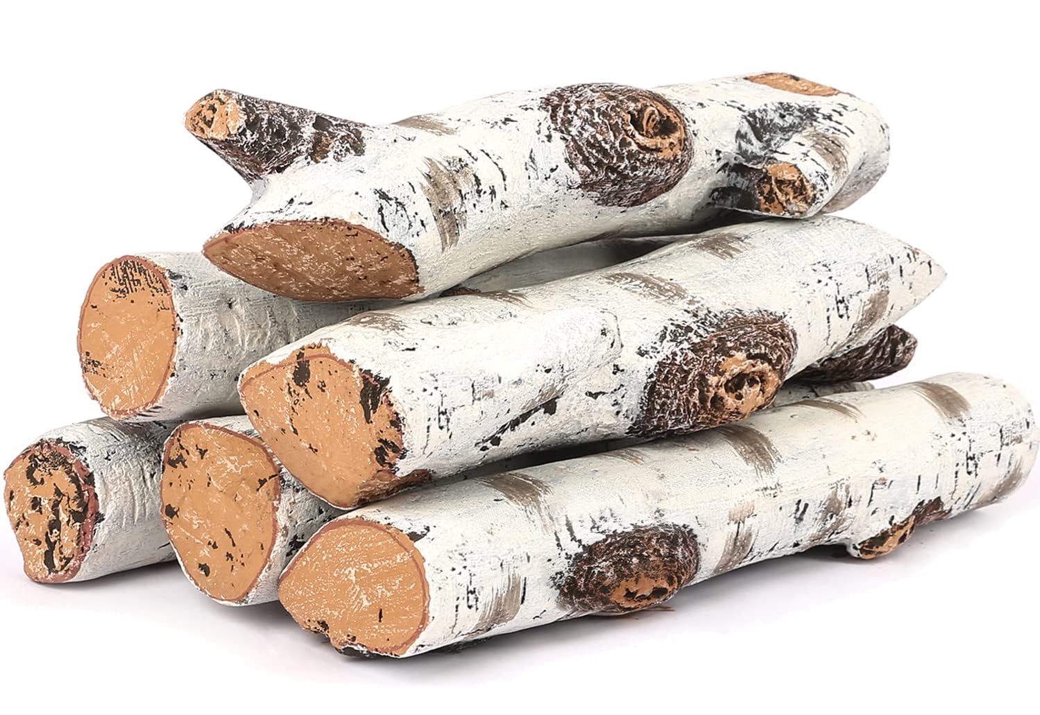 Hisencn Gas Fireplace Logs Set, Ceramic White Birch Log for Gas Fireplace Intdoor Inserts, Vented, Electric Gas Fireplaces, Outdoor Firebowl, Linear Fire Pits Ceramic Fiber Fake Wood Logs, 6pcs