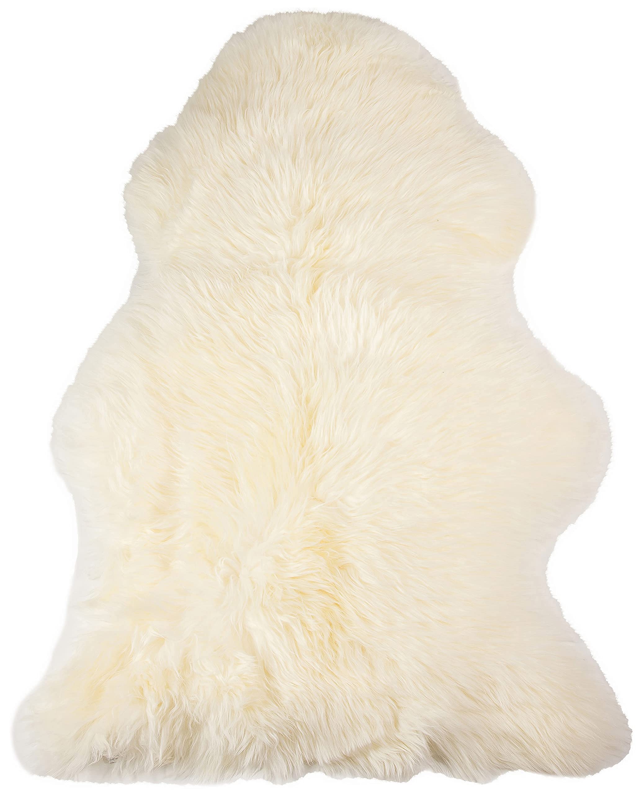 Natural Milan Genuine Sheepskin Area Rugs with Thick and Lush Pile, Fluffy Sheep Fur Rug with Anti-Skid Backing for Bedroom Living Room, Single Pelt, Ivory 2 ft x 3 ft