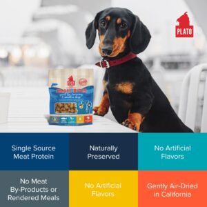 PLATO Small Bites Dog Treats, Natural Bite Sized Real Meat & Salmon Flavor, Grain Free & High in Protein, Air Dried Authentic Ingredients, 2 Calories Per Treat, Made in the USA, 6 Ounces