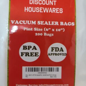 200 6" x 10" Pint Vacuum Heat Sealer Bags for Food Saver, Vac Sealers, Heavy Duty Commercial Grade Pre-Cut Storage Bag