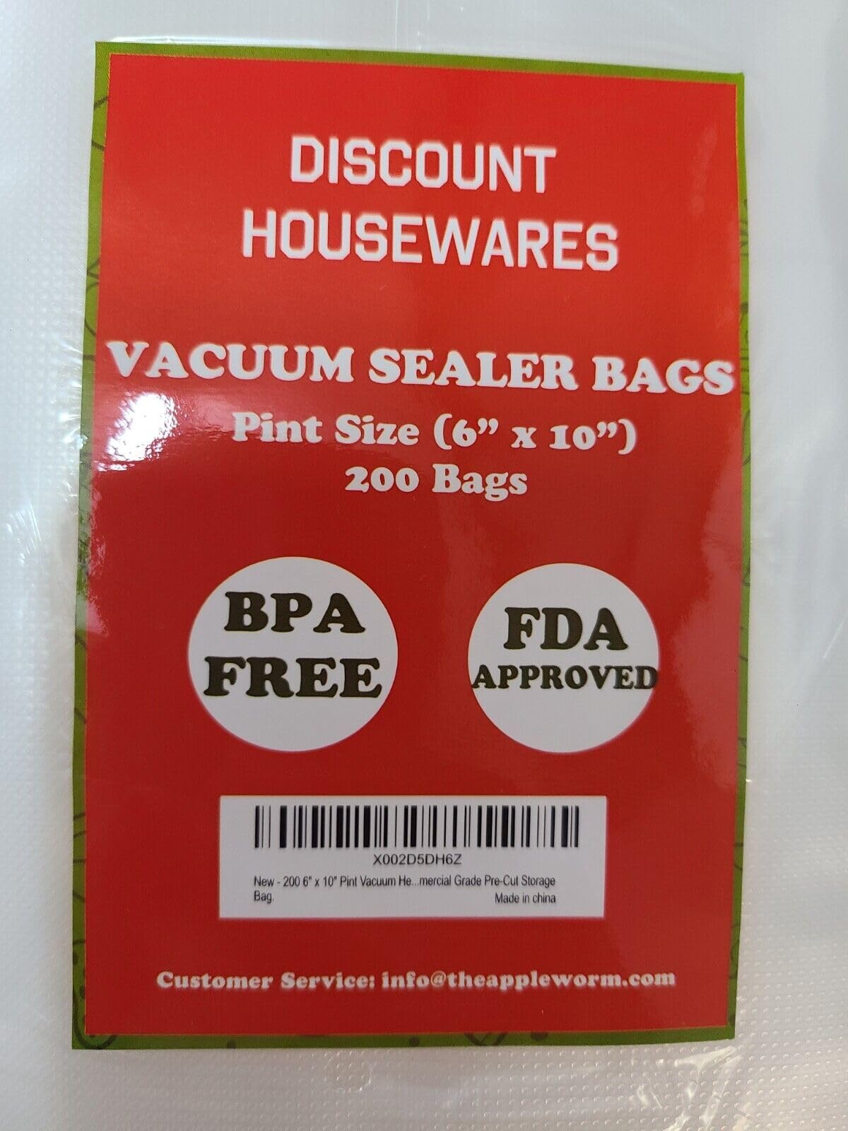 200 6" x 10" Pint Vacuum Heat Sealer Bags for Food Saver, Vac Sealers, Heavy Duty Commercial Grade Pre-Cut Storage Bag