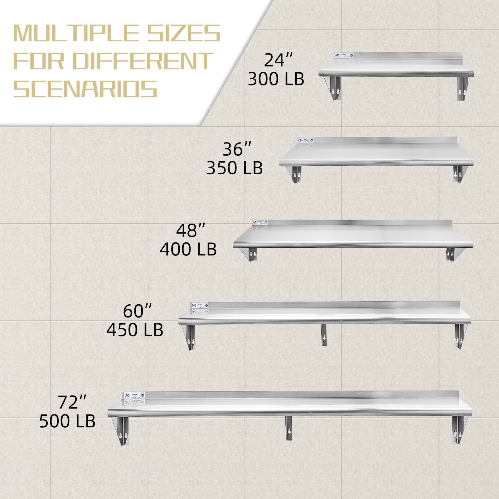 HALLY SINKS & TABLES H Stainless Steel Shelf 18 x 24 Inches, 300 lb, Commercial Wall Mount Floating Shelving for Restaurant, Kitchen, Home and Hotel