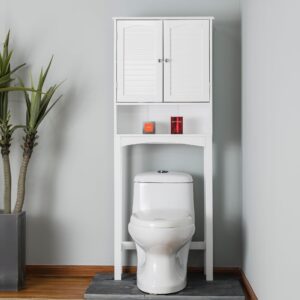 Teamson Home Louis 25 in. x 64 in. Freestanding Wooden Over-The-Toilet Storage Cabinet for Bathrooms, Powder Rooms, and En Suites - Bathroom Etagere, White