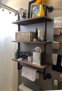 miq industrial pipe shelf,rustic wall shelf with towel bar,24" towel racks for bathroom,3 tiered pipe shelves wood shelf shelving …