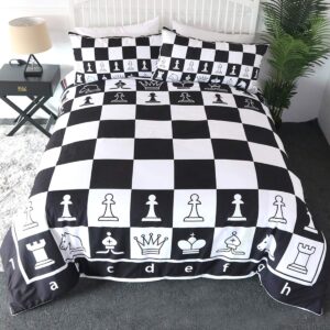 sleepwish check chessboard duvet cover twin size black & white chess pieces bedding set 3 pieces classic checkered pattern modern comforter cover sets