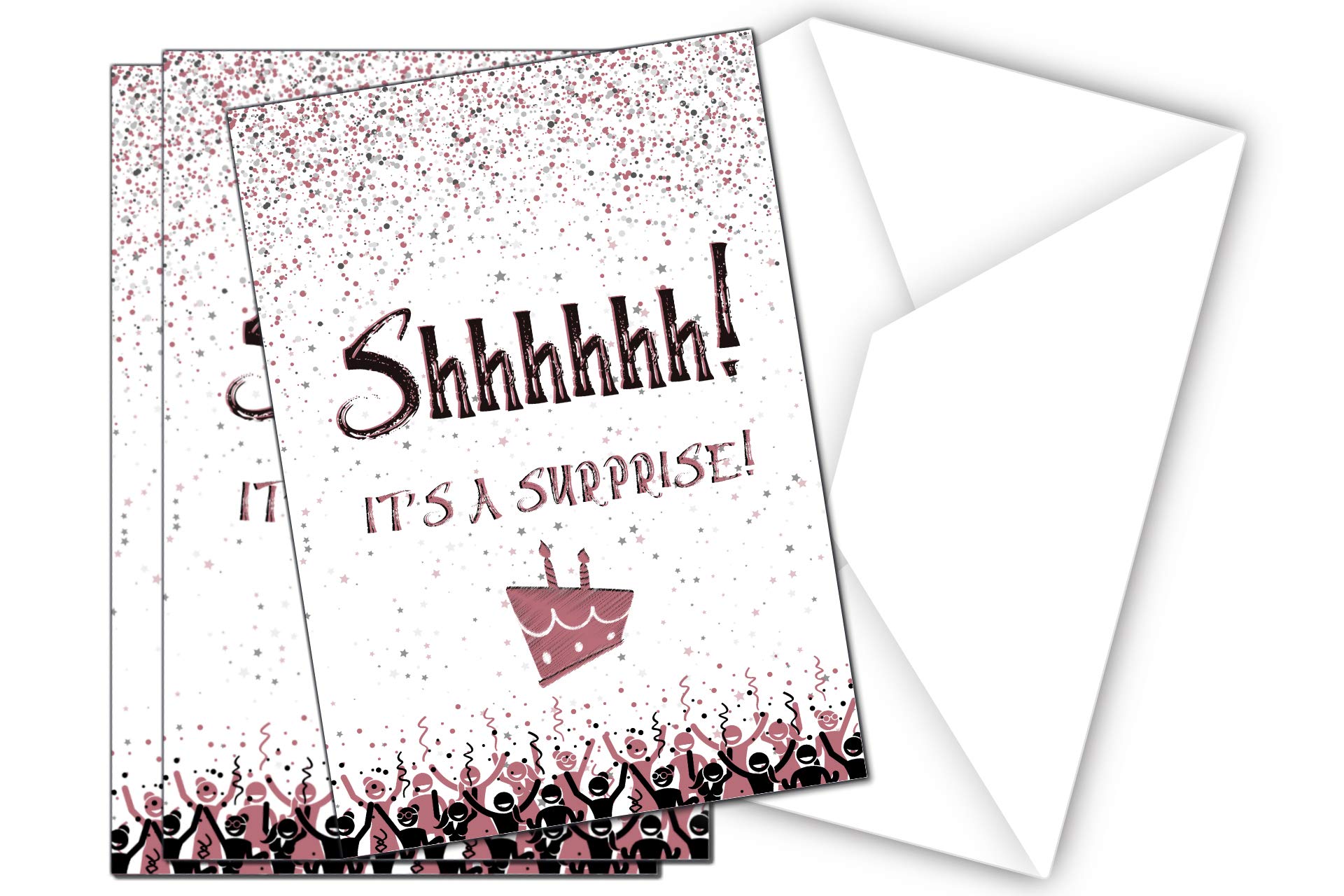 Elcer Surprise Party invitations | It’s a surprise Birthday | Kids and Adults | Fill In Style | Rose Gold & Black | Confetti Streamers Party Invitations | 20 Count With Envelopes | All occasions