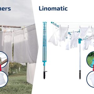 Leifheit Linomatic 500 Easy Dryer 50m Retract to Stay Clean, All Rust-Free Aluminium, 3.28m Turning Diameter, Longest Length 2.03m Pull-Open, Rotary Clothes line Airer, Turquoise, Large