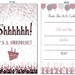 Elcer Surprise Party invitations | It’s a surprise Birthday | Kids and Adults | Fill In Style | Rose Gold & Black | Confetti Streamers Party Invitations | 20 Count With Envelopes | All occasions