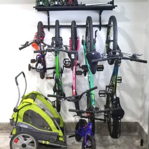 StoreYourBoard 5 Bike Essential Garage Rack, Wall Mount Bicycle Storage, Adjustable Hanger System (5 Bike Rack + Shelf)