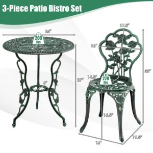 HAPPYGRILL 3-Piece Outdoor Bistro Set Rust-Resistant Cast Aluminum Table and Chairs with Elegant Rose Pattern, Outdoor Furniture Set with 1.9” Umbrella Hole for Balcony Backyard Garden Deck