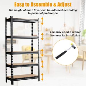 Tangkula 5-Tier Storage Shelves, Heavy Duty Steel Frame Muscle Rack 60in Garage Shelf with Adjustable Shelves, Boltless Shelving Unit for Free Combination, Metal Utility Shelves (2, Black)