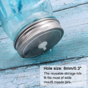 uxcell 2pcs Stainless Steel Wide Mouth Mason Jars Lids with Straw Hole Canning Lids for Drinking & Food Storage