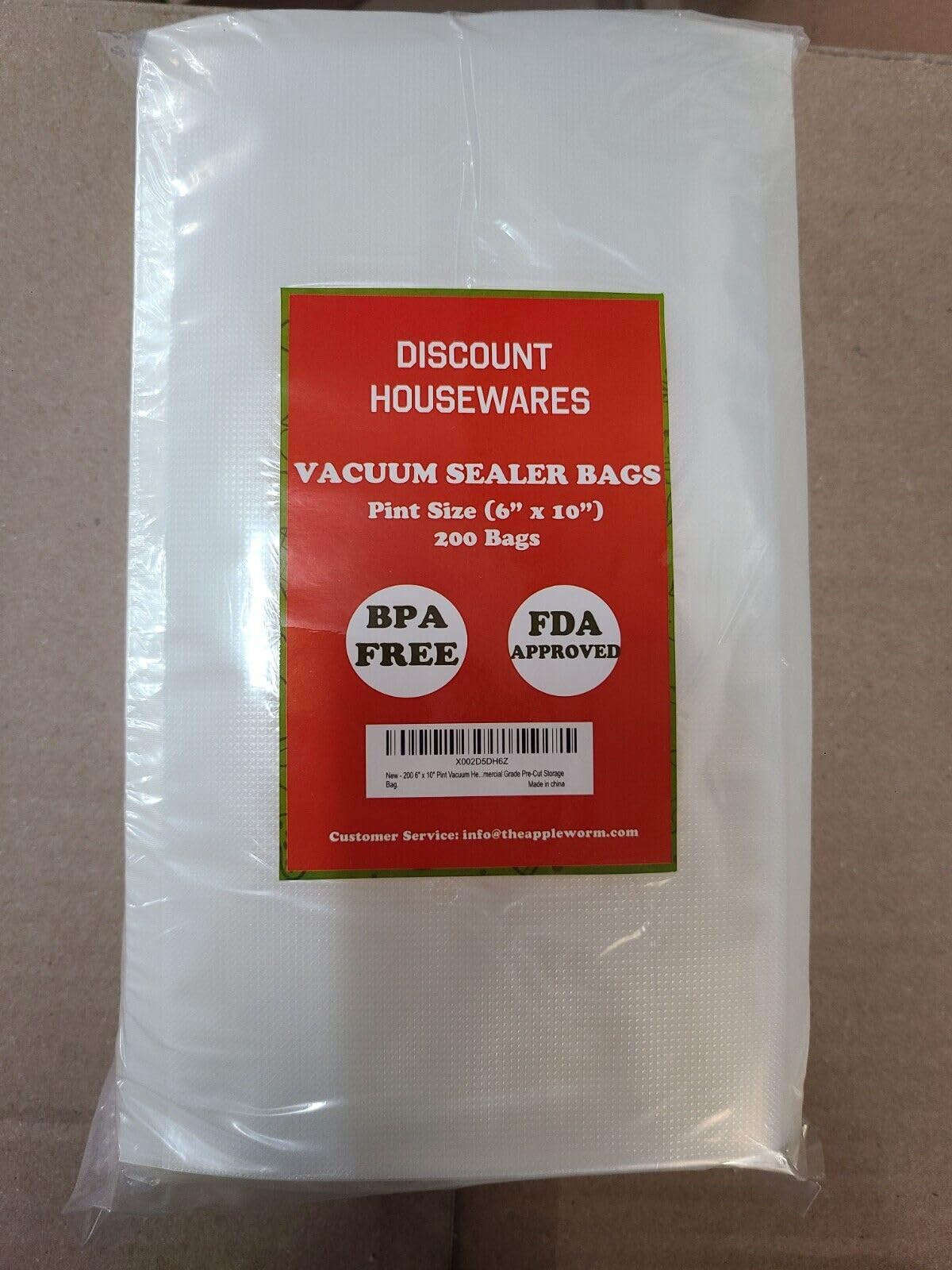 200 6" x 10" Pint Vacuum Heat Sealer Bags for Food Saver, Vac Sealers, Heavy Duty Commercial Grade Pre-Cut Storage Bag