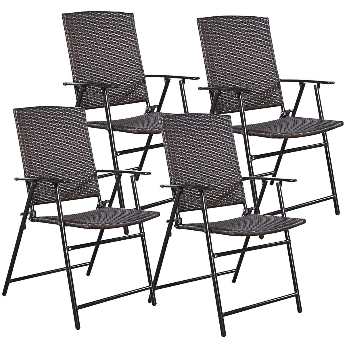 HAPPYGRILL 4pcs Folding Patio Chair Set, Outdoor Pool Lawn Portable Rattan Wicker Chair with Armrest & Footrest