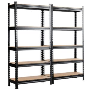 tangkula 5-tier storage shelves, heavy duty steel frame muscle rack 60in garage shelf with adjustable shelves, boltless shelving unit for free combination, metal utility shelves (2, black)