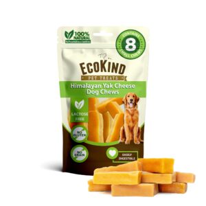 ecokind premium gold yak cheese himalayan dog chews, healthy dog treats, yak chews for small dogs, all natural, long lasting dog chew for aggressive chewers, high protein puppy treat, small - 8 chews