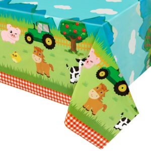 wernnsai farm animal party tablecloth - 1 pc 54" x 108" farm birthday party decorations disposable farm table cover farmhouse animal theme party supplies for birthday baby shower boys girls