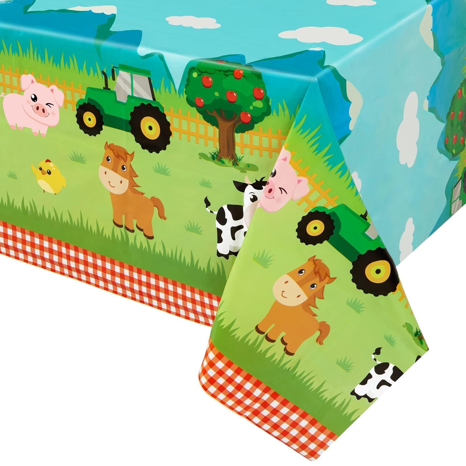 WERNNSAI Farm Animal Party Tablecloth - 1 PC 54" x 108" Farm Birthday Party Decorations Disposable Farm Table Cover Farmhouse Animal Theme Party Supplies for Birthday Baby Shower Boys Girls