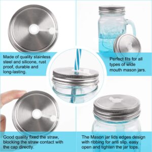 uxcell 2pcs Stainless Steel Wide Mouth Mason Jars Lids with Straw Hole Canning Lids for Drinking & Food Storage