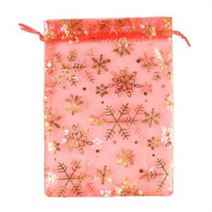 sungulf 100pcs organza pouch bag drawstring gift bags (red gold snowflake, 5x7 inch)