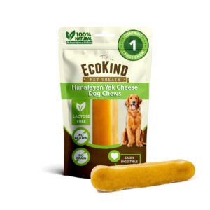 ecokind himalayan gold yak cheese dog chew for large dogs, healthy dog treats, odorless, long lasting dog bones for dogs, rawhide free, made in the himalayans, large (pack of 1)