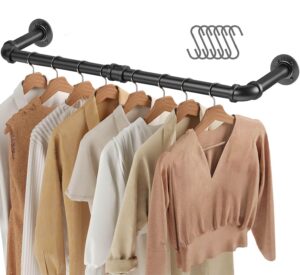 greenstell wall mounted clothes rack, 36.2in industrial pipe clothing rack for hanging clothes, space-saving closet rod, multi-purpose hanging rod for bedroom, laundry room, 2 base (1 pack)