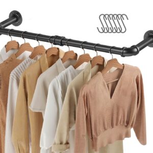 Greenstell Wall Mounted Clothes Rack, 36.2in Industrial Pipe Clothing Rack for Hanging Clothes, Space-Saving Closet Rod, Multi-Purpose Hanging Rod for Bedroom, Laundry Room, 2 Base (1 Pack)